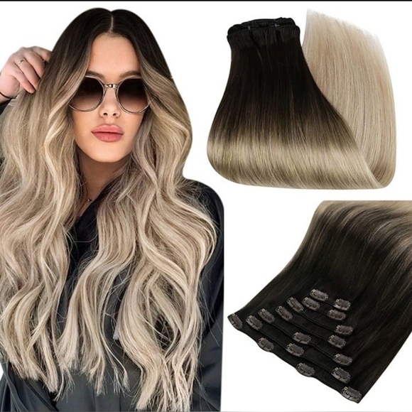 Full Shine | Hair | 4 10 Human Hair Clip In Extensions 7pcs 120g Ombre ...